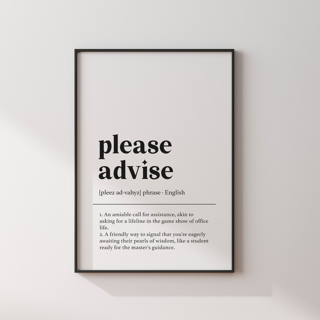 Office Wall Art, Please Advise Definition, Home Office Decor, Funny ...