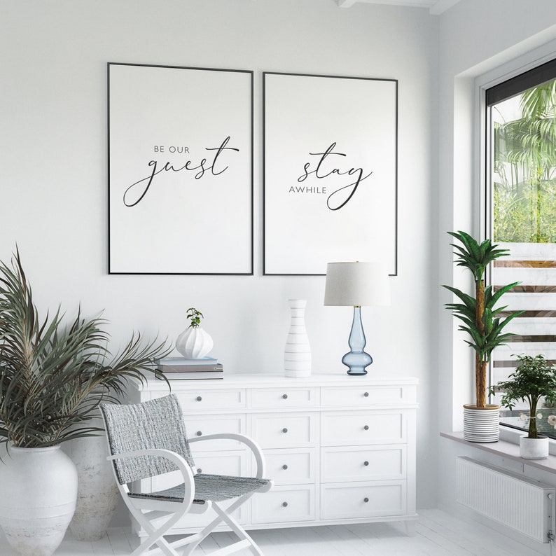 Guest Room Wall Decor, Be Our Guest Stay Awhile Print, Guest Room Wall ...