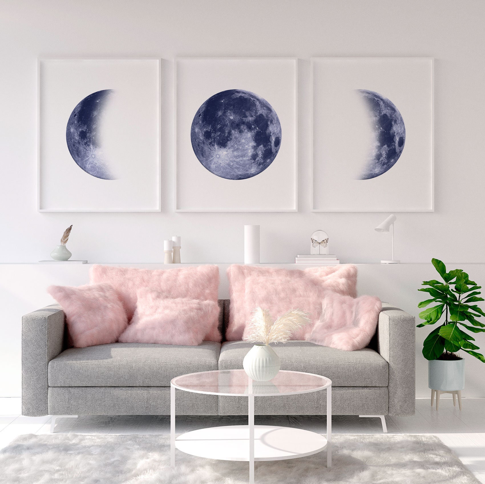 Moon Phase Print Set of 3 3 Piece Wall Art Moon Print Set - Etsy