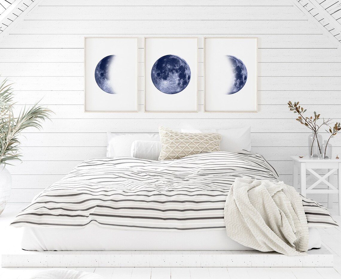 Moon Bedroom Decor, Set of 3 Printable Wall Art, Bedroom Wall Decor ...