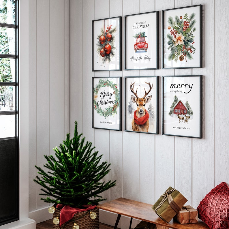 Christmas Printable Set of 12 | Festive Gallery Wall Art | Christmas ...
