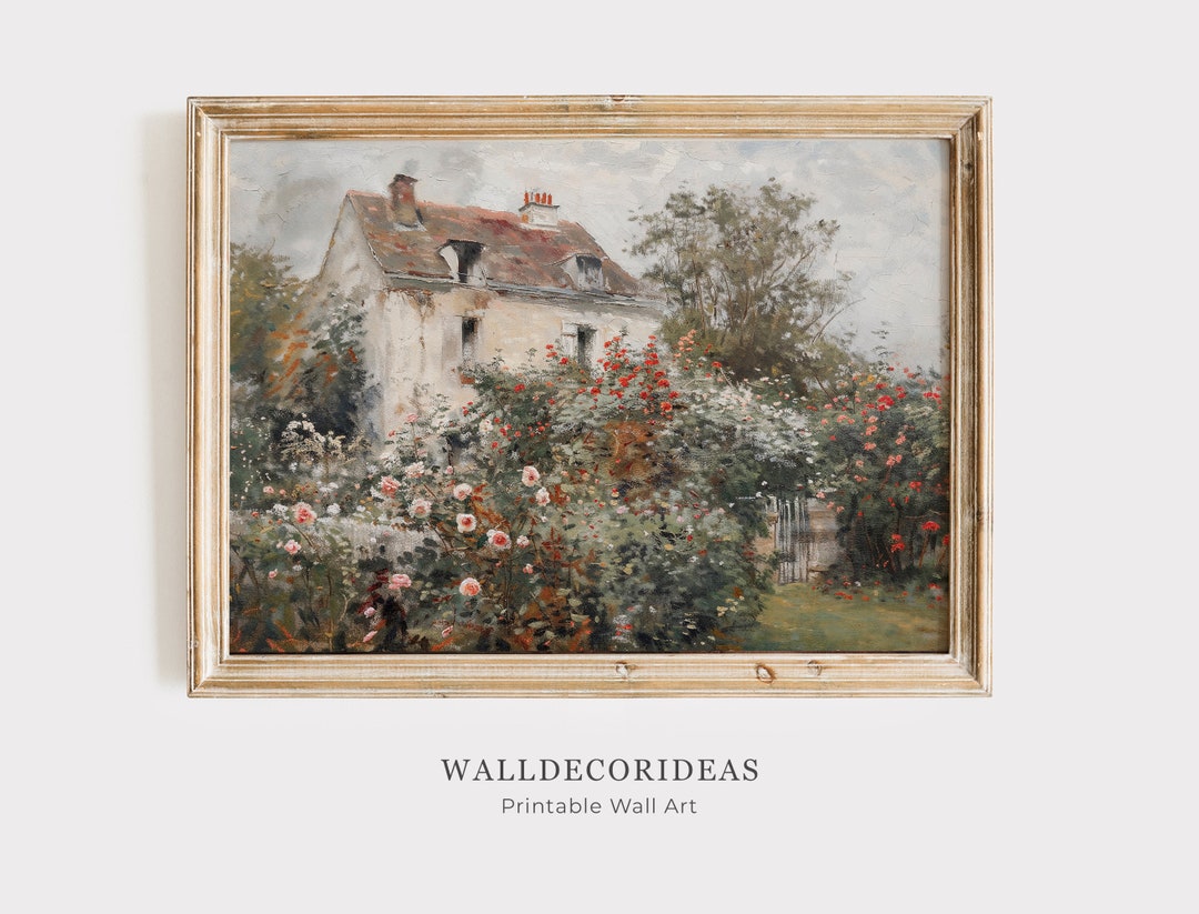 Cottage Oil Painting Printable | Flower Farmhouse Digital Art Print ...