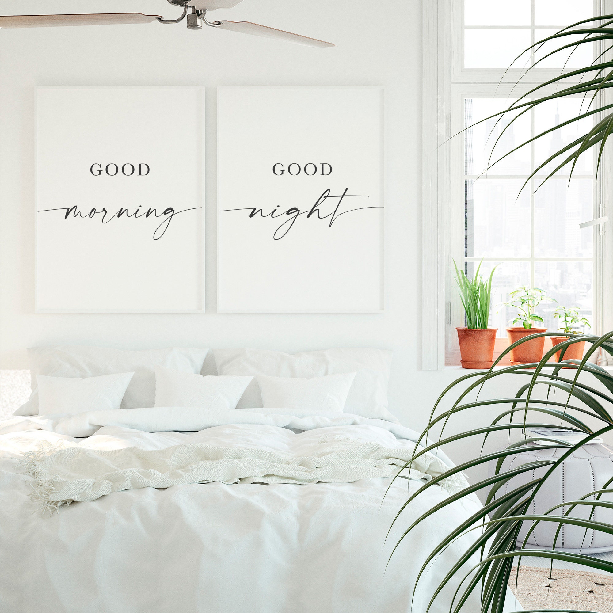 Wall Decor Bedroom Printable, Good Morning Good Night Sign, Women ...