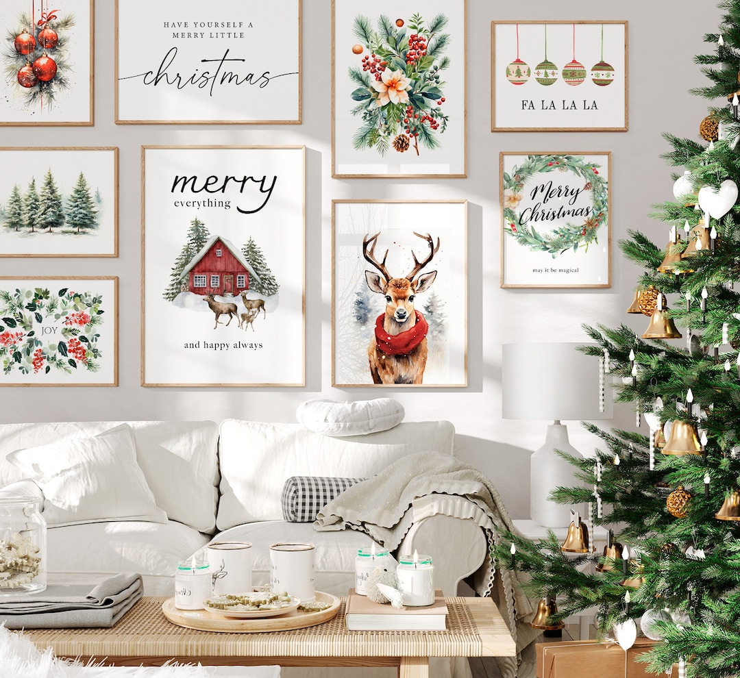 Christmas Printable Set of 12 | Festive Gallery Wall Art | Christmas ...