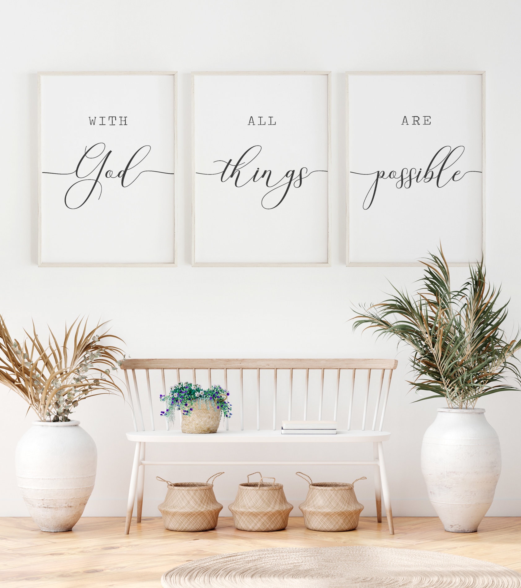 Scripture Wall Decor Bible Verse Print With God All Things | Etsy