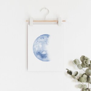 Blue Moon Phase Print, Navy Moon Art Nursery, Watercolor Prints ...