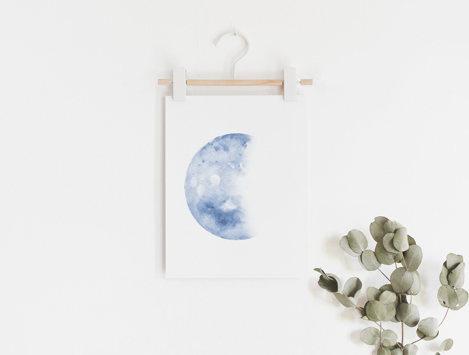 Blue Moon Phase Print Navy Moon Art Nursery Watercolor | Etsy