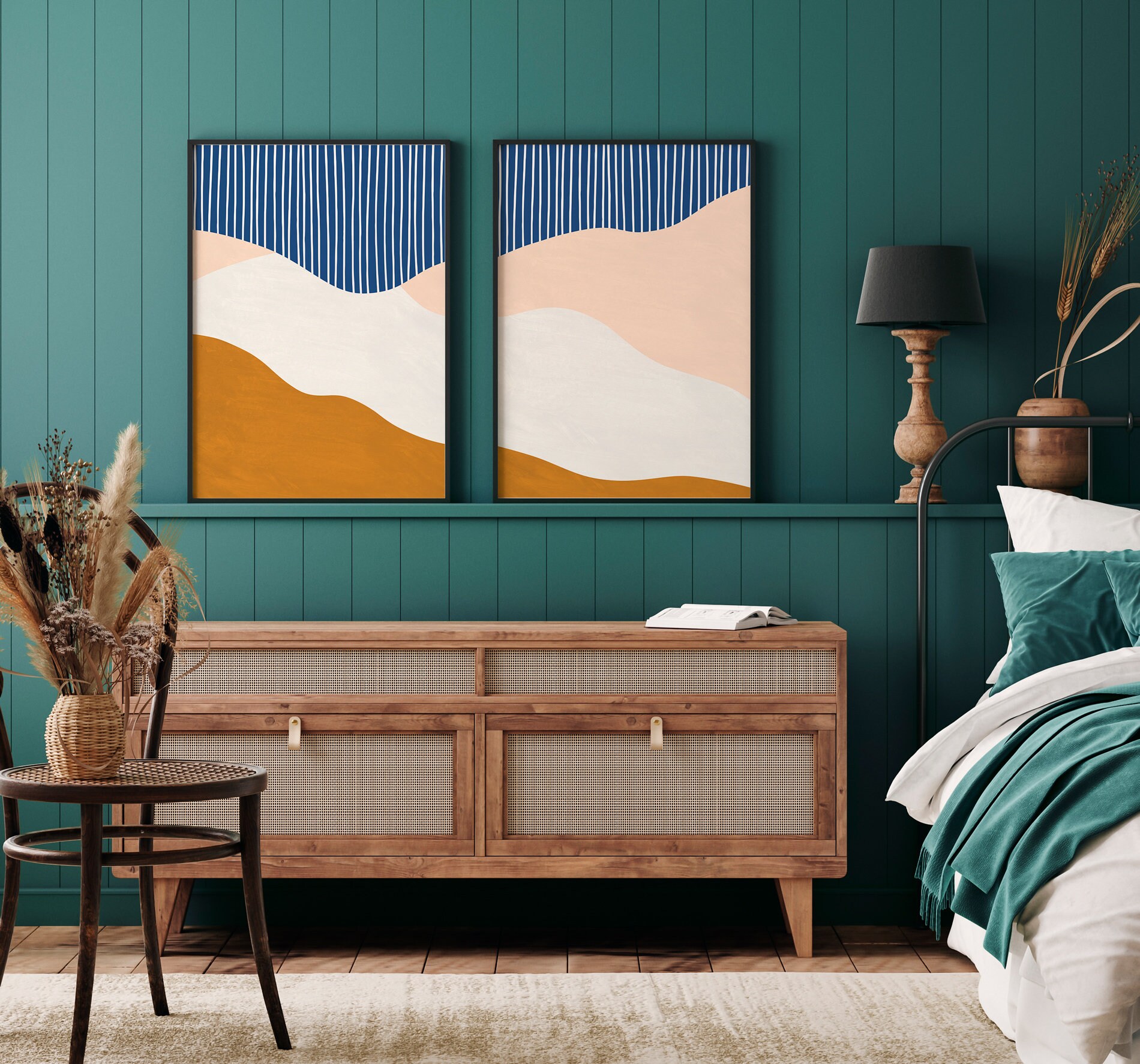 Bedroom Boho Decor Abstract Wall Art Printable Set of 2 | Etsy