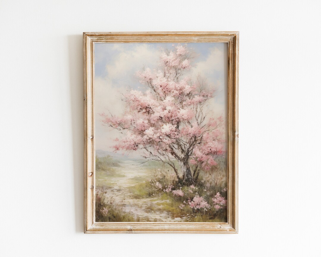 Vintage Tree Print | Pink Tree Painting | Cottage Wall Art Decor | Pink ...