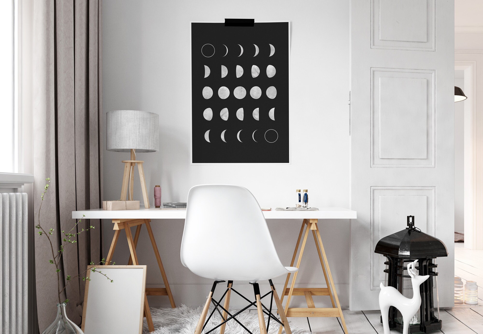 Moon Printable Art Phases of the Moon Wall Art Black and | Etsy