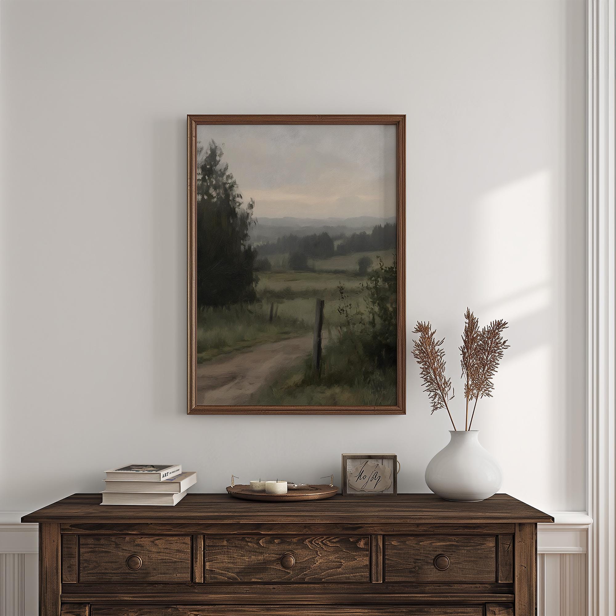 Vintage Landscape Painting | Moody Neutral Countryside Pathway Scene ...
