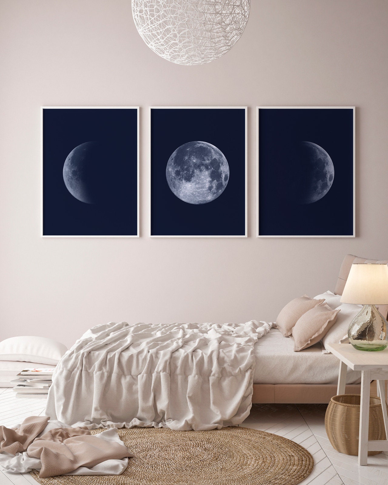 Moon Decor Bedroom Printable Art Set of 3 Moon Phases Moon - Etsy