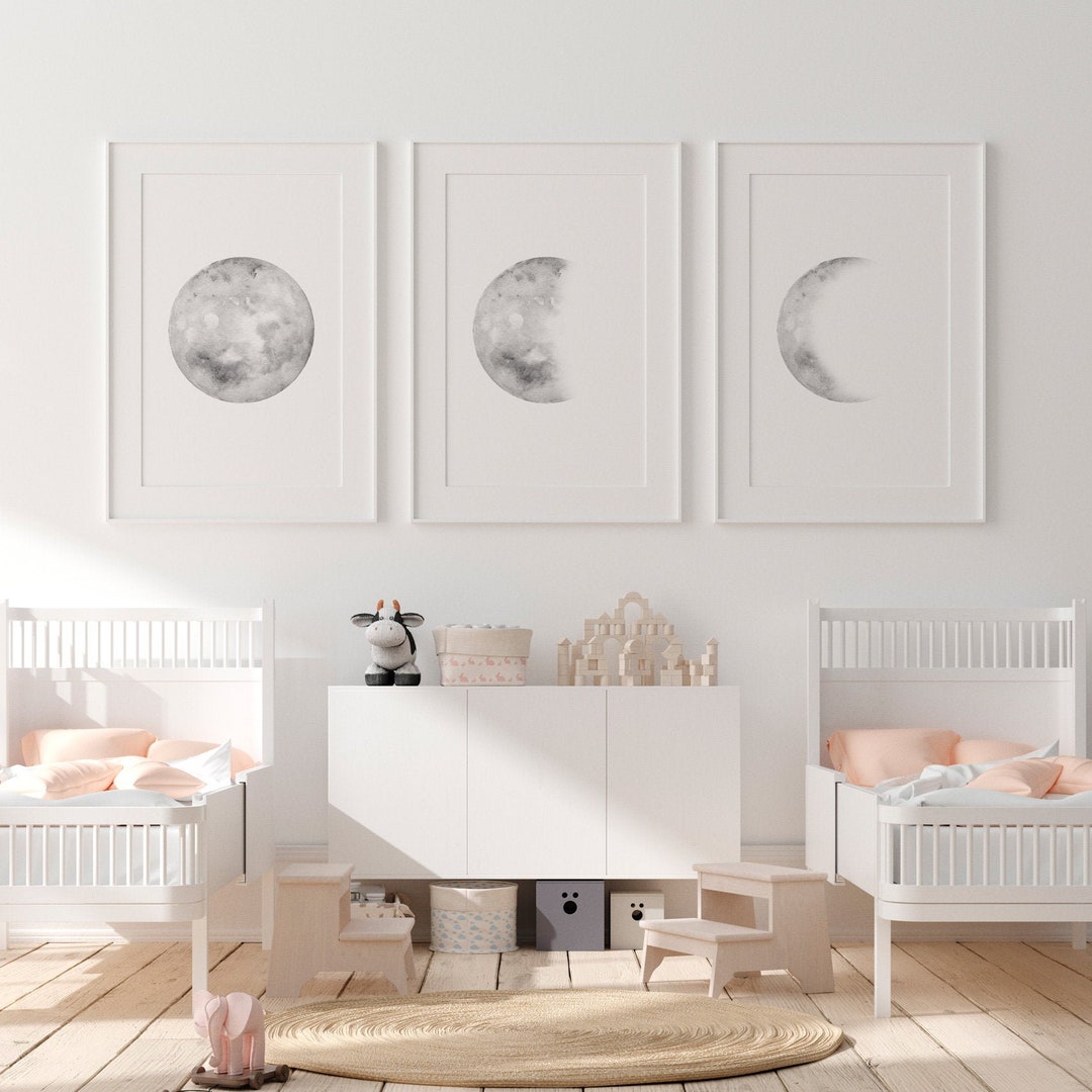 Moon Wall Art, Set of 3 Moon Prints, Minimalist Moon Art, Bedroom Decor ...