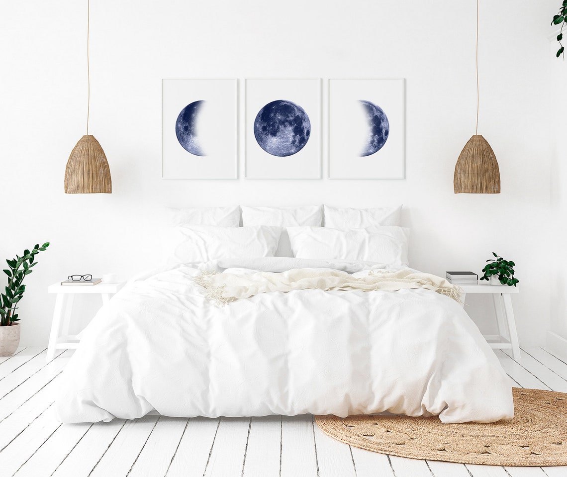 Moon Bedroom Decor, Set of 3 Printable Wall Art, Bedroom Wall Decor ...