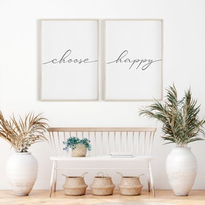 Choose Happy Sign, Printable Quotes, Set of 2 Wall Art, Above Couch ...