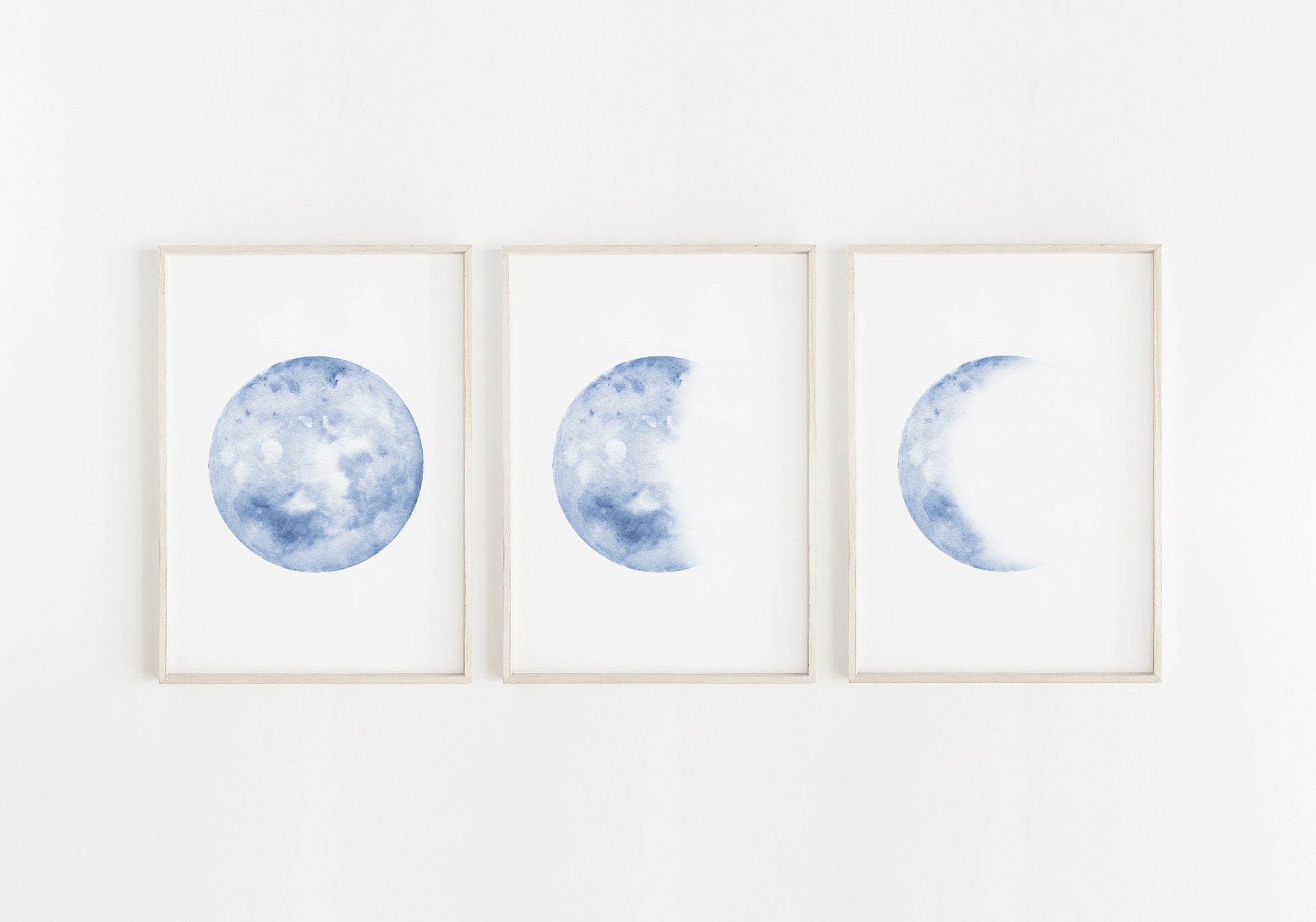 Blue Moon Phase Print Navy Moon Art Nursery Watercolor | Etsy