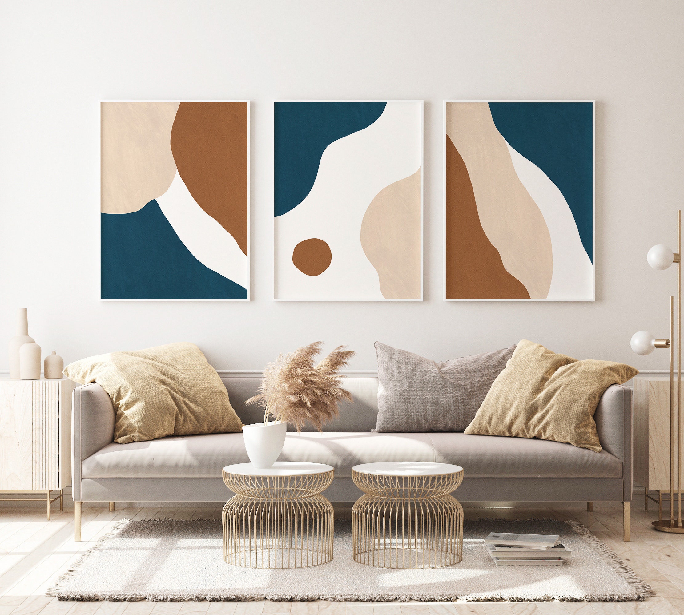 Abstract Shapes Set of 3 Prints,modern Abstract Print, Shapes Wall Art ...