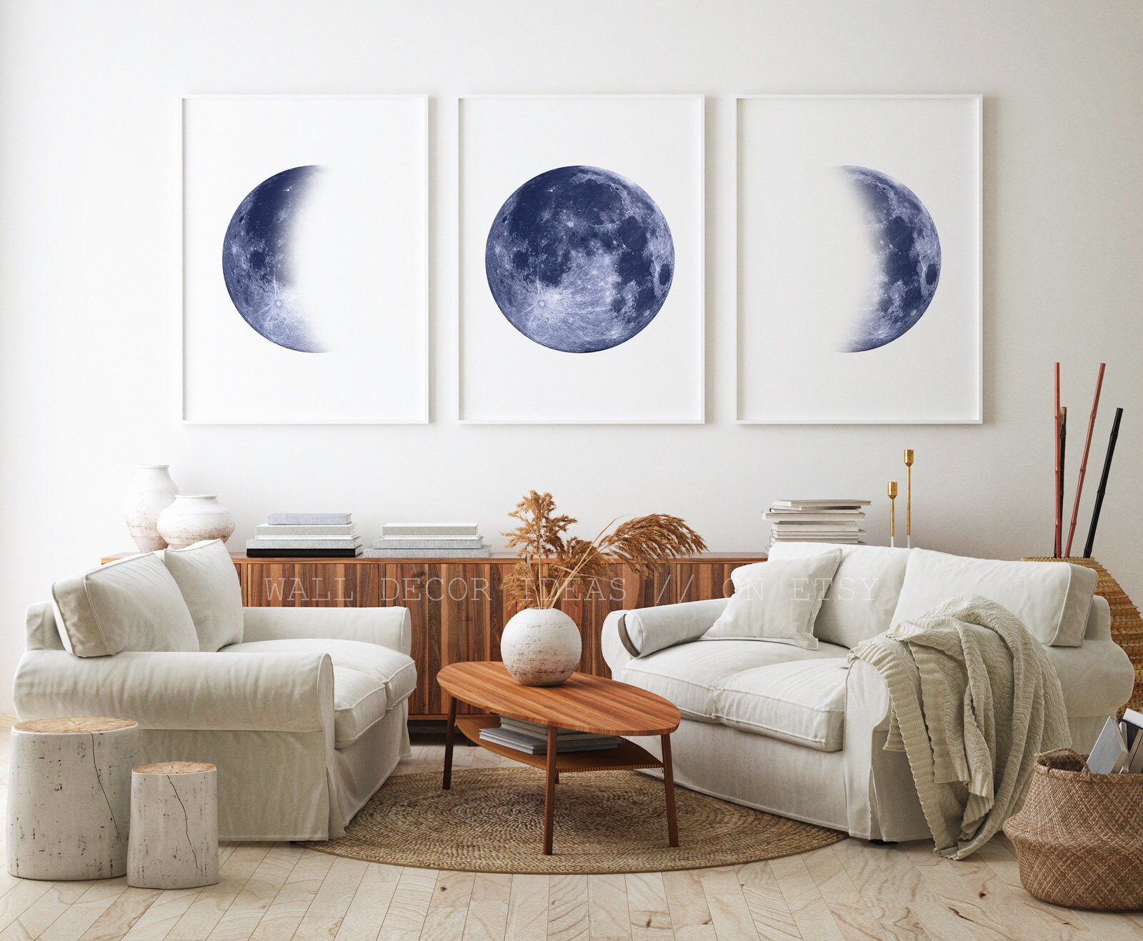 Moon Phase Print Set of 3 3 Piece Wall Art Moon Print Set - Etsy