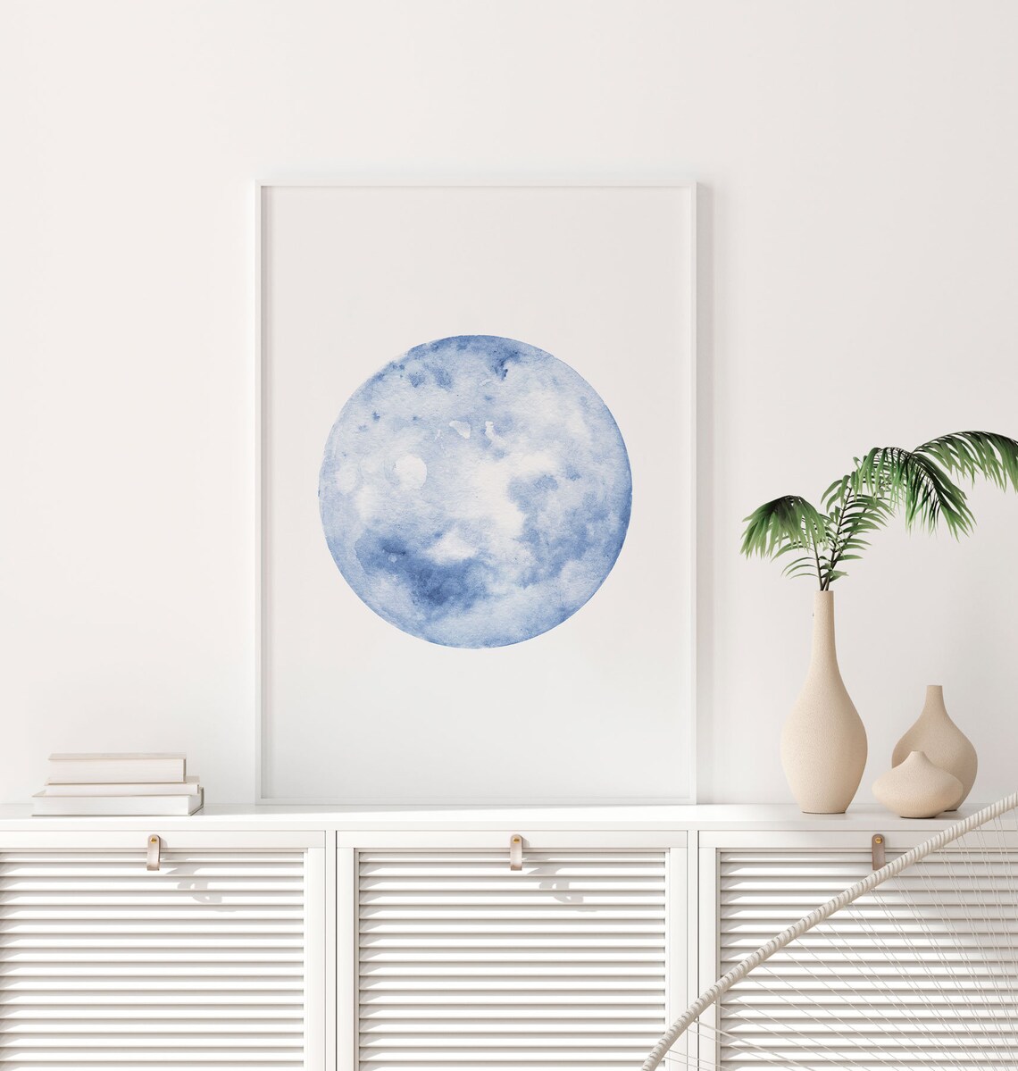 Blue Moon Phase Print Navy Moon Art Nursery Watercolor | Etsy