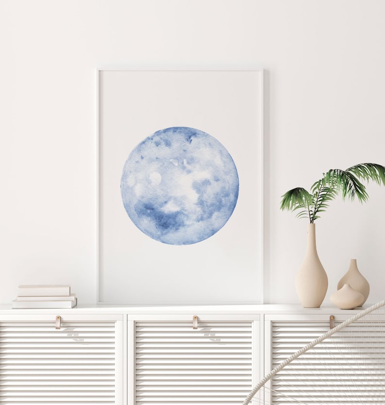 Blue Moon Phase Print Navy Moon Art Nursery Watercolor - Etsy Canada