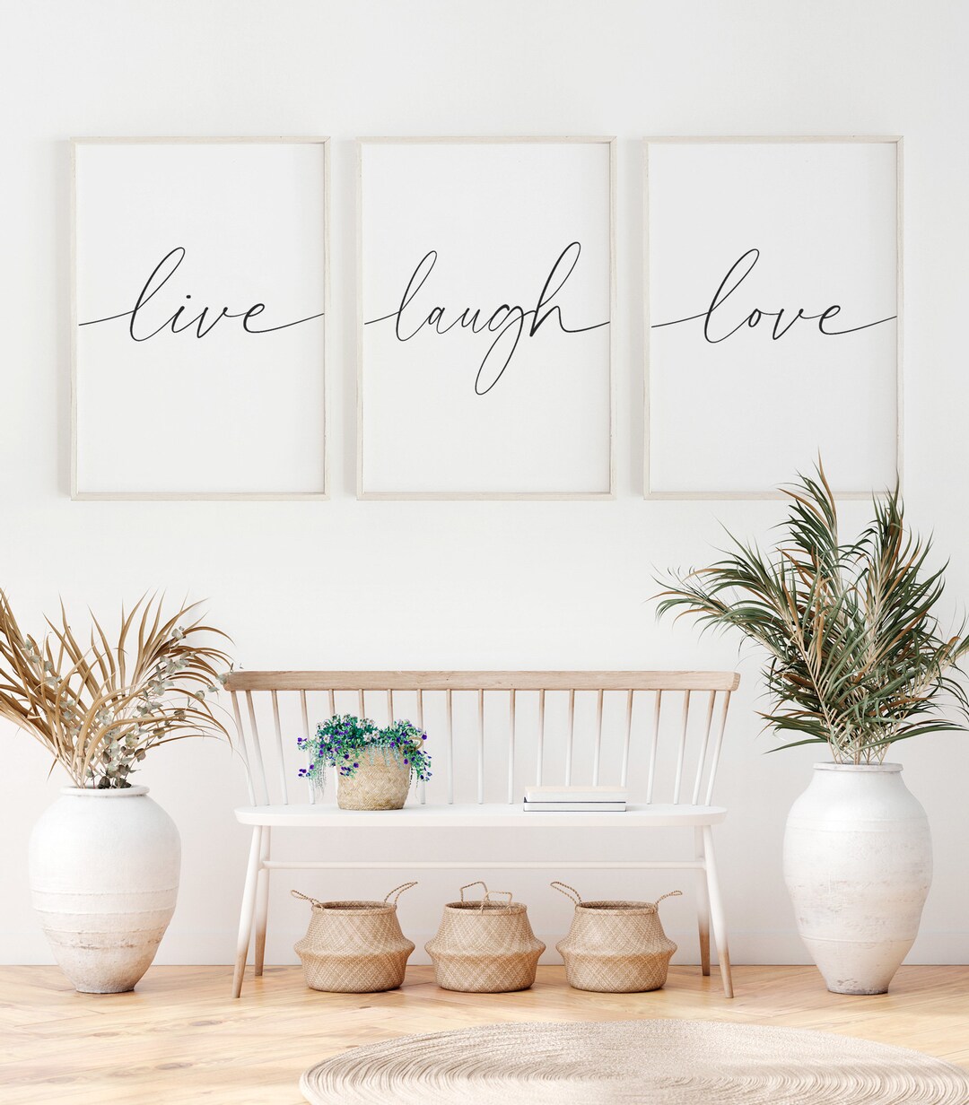 Live Laugh Love Sign, Set of 3 Posters, Minimal Decor, Black and White ...