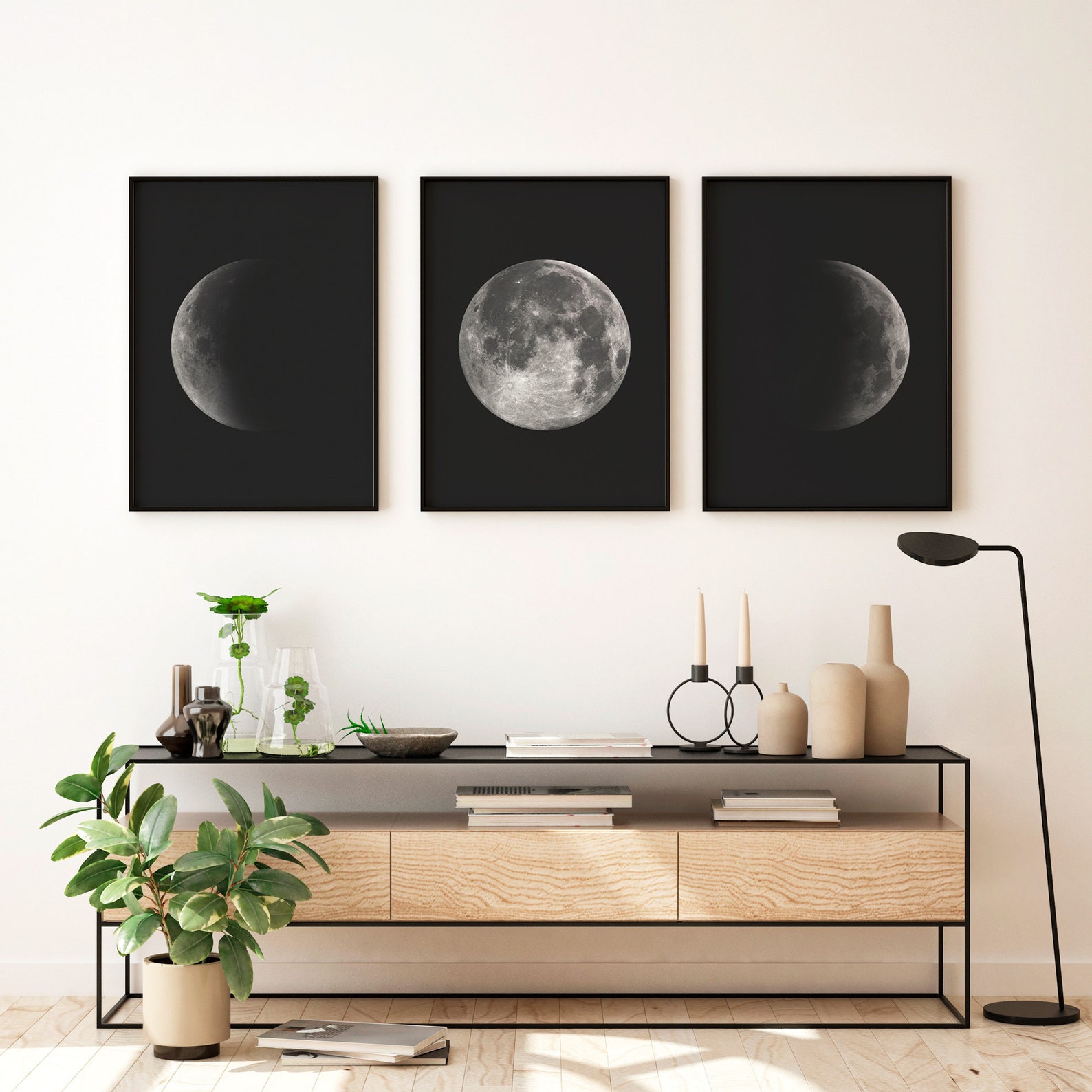 Moon Wall Decor, Set of 3 Printable Moon, Moon Phases Wall Art, Moon ...