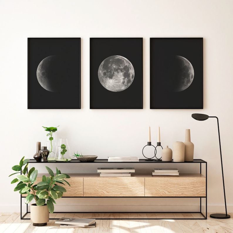 Moon Wall Decor Set of 3 Printable Moon Moon Phases Wall - Etsy UK