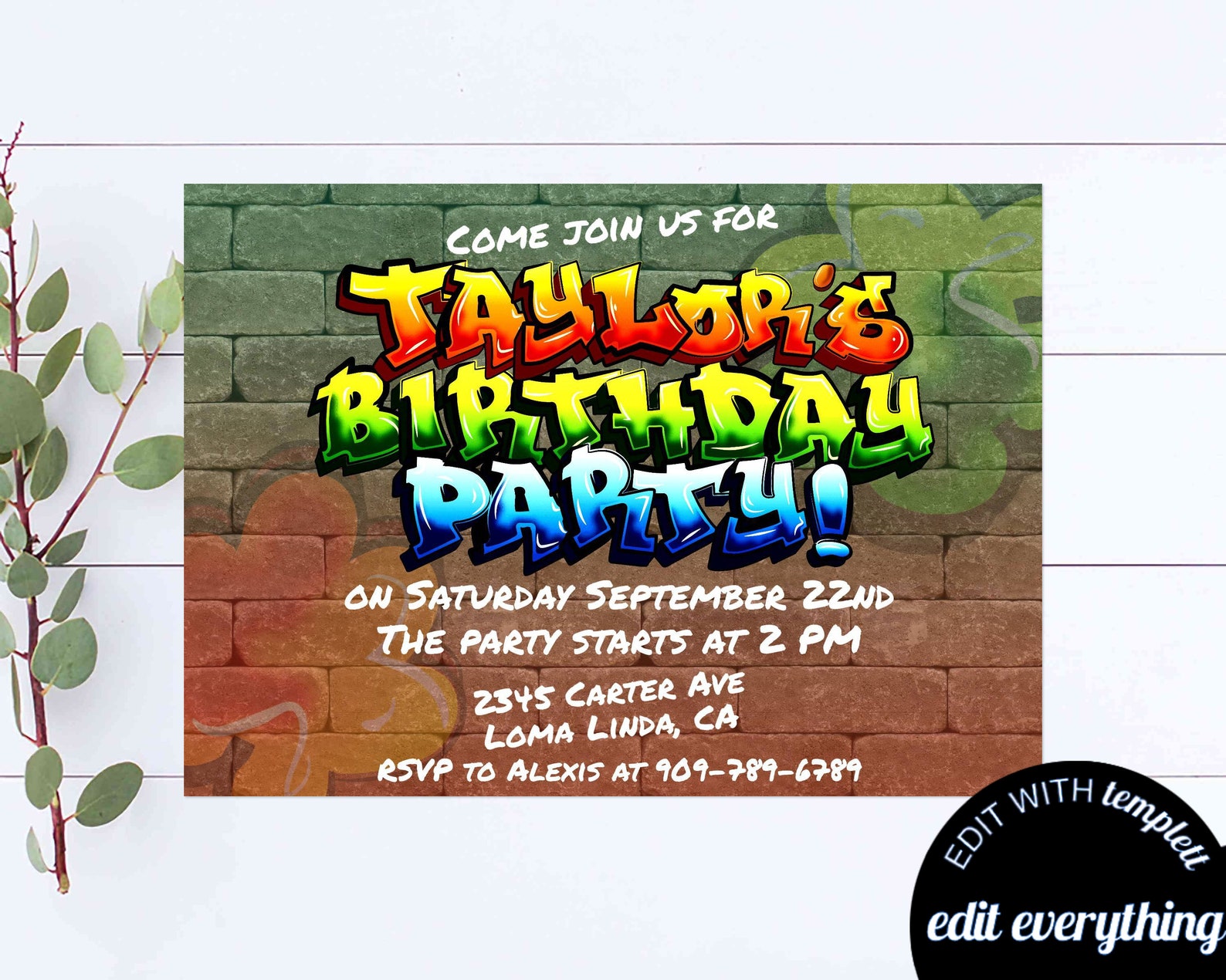 Hip Hop Personalized Birthday Invitation Graffiti Hip Hop Party Invite ...