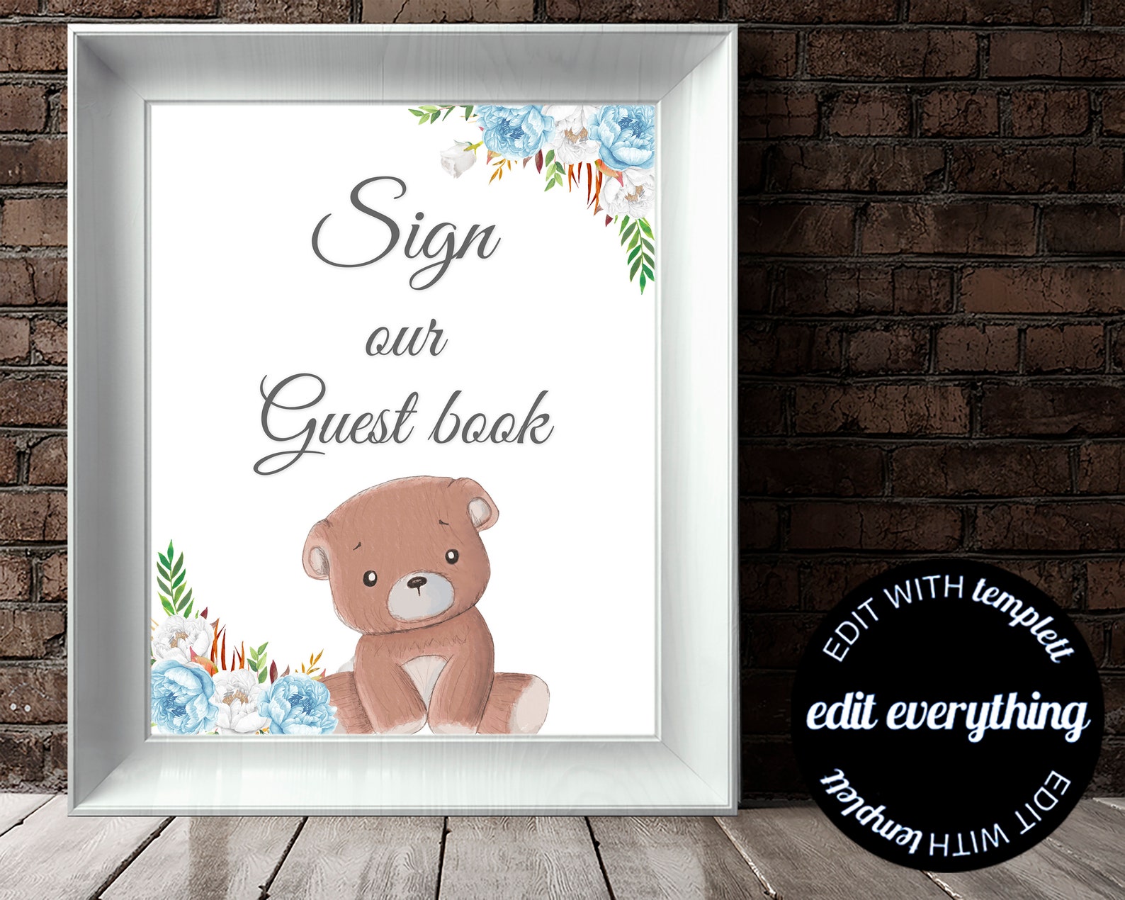 Baby Shower Guestbook Sign Printable Guest Book Sign Bear - Etsy