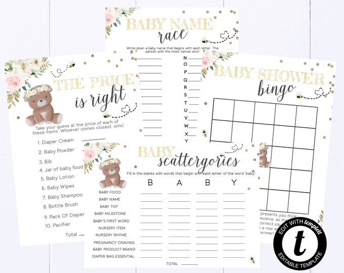 Bear Baby Shower Games Printable Baby Shower Games Package - Etsy