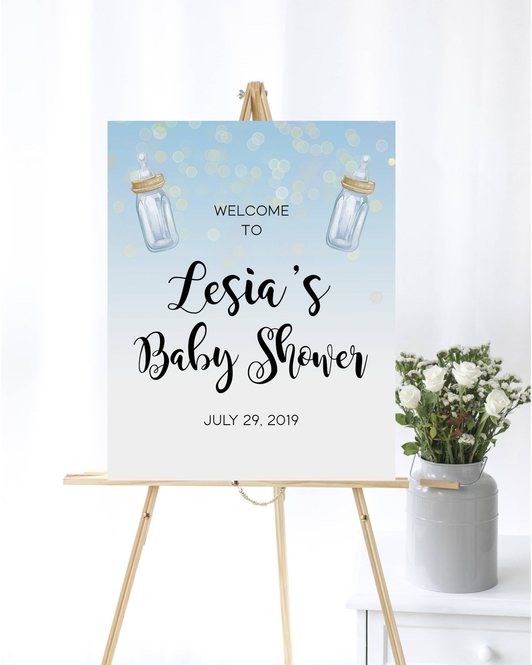 Poppin' Bottles Baby Shower Welcome Sign Gold Baby Shower Welcome Sign ...