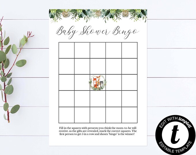 Woodland Baby Shower Bingo, 60 Unique Game Sheets, Baby Shower Games ...
