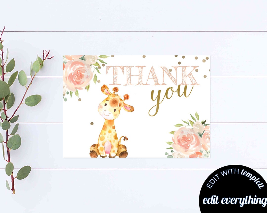 Giraffe Thank You Card Thank You Template Printable Thank You Baby ...