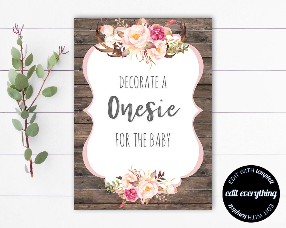 Floral Baby Shower Decorate A Onesie Station Sign Floral Baby Shower ...