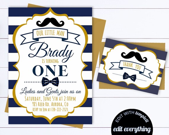 Mustache Birthday Invitation Template Mustache Boy Birthday | Etsy