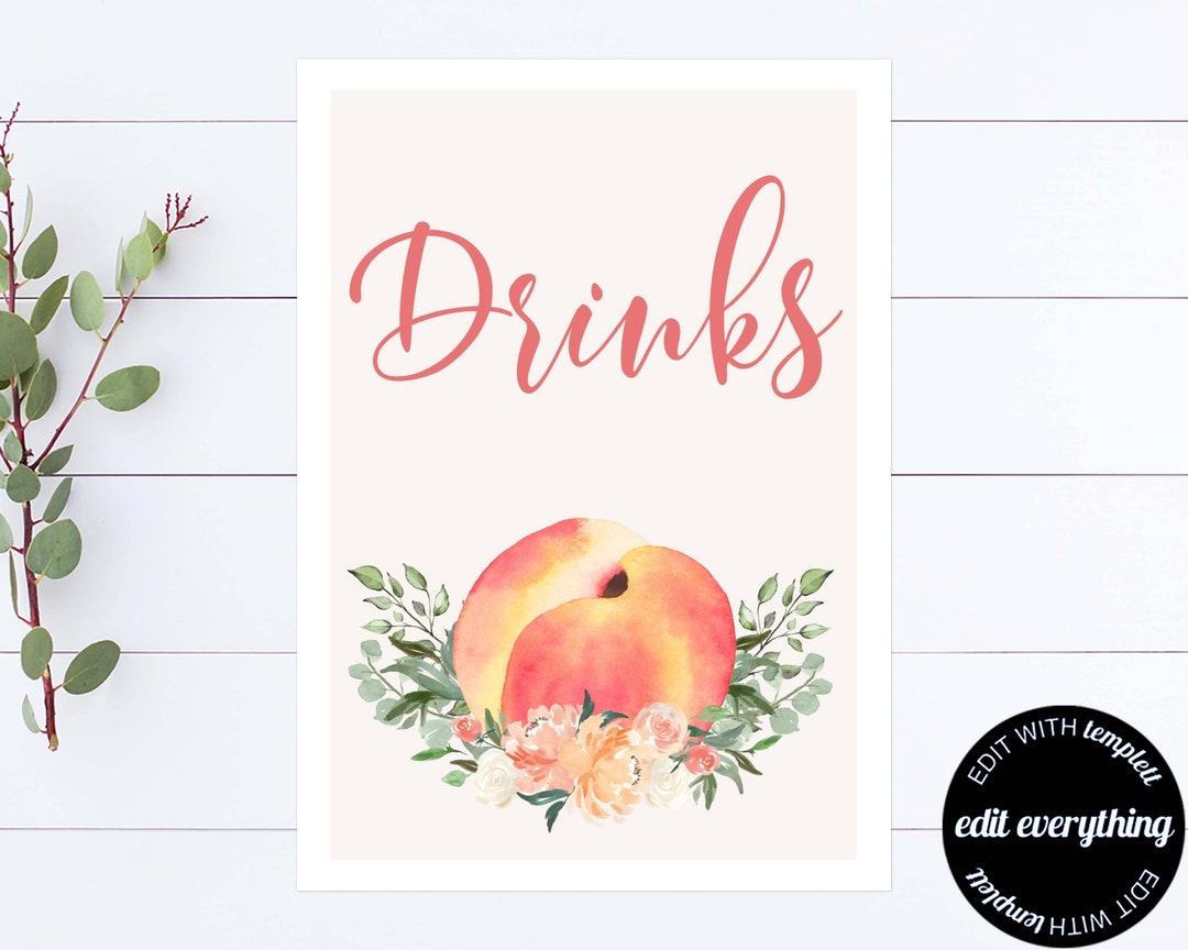 Peach Baby Shower Drink Station Sign Floral Drink Station Peach Baby ...