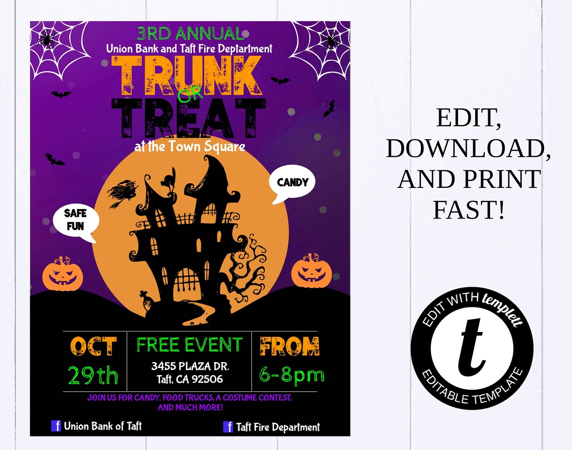 Editable Trunk or Treat Flyer Printable Halloween Trunk or Treat ...