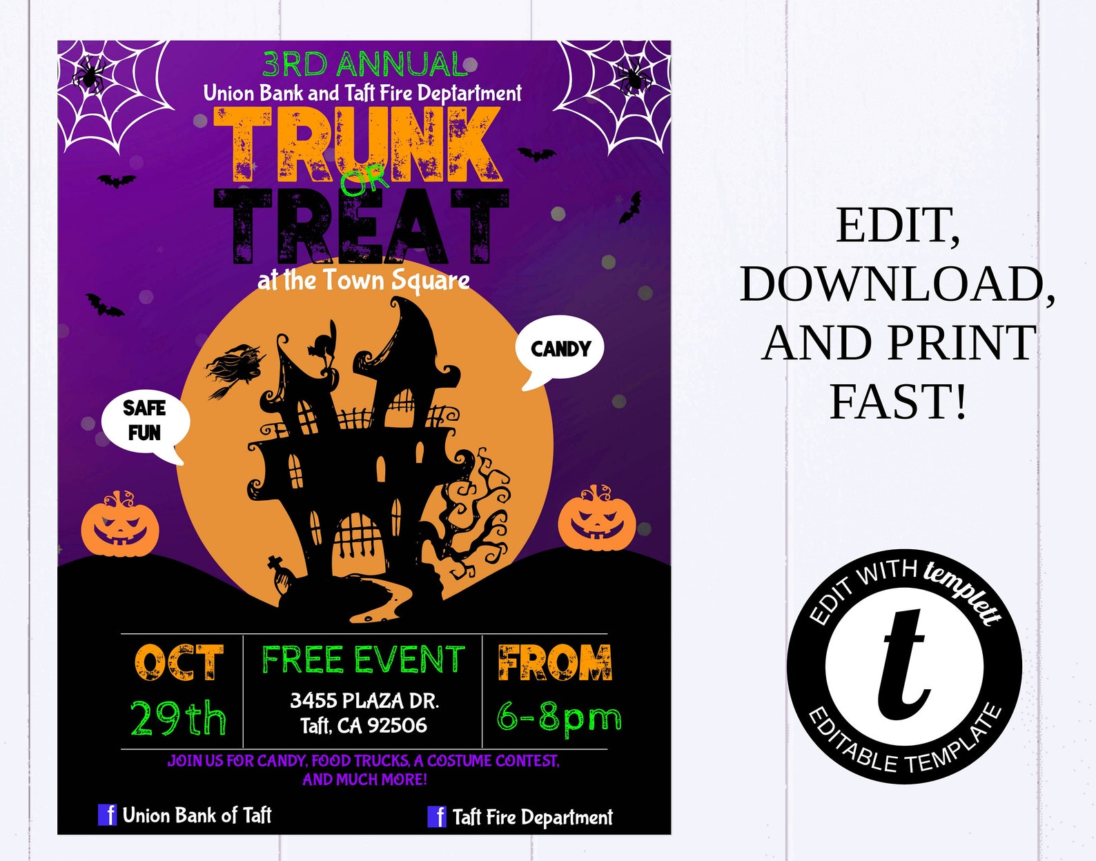 Editable Trunk or Treat Flyer Printable Halloween Trunk or Treat ...