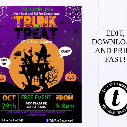 EDITABLE Halloween Trunk or Treat Invitation Template 8.5x11 - Etsy