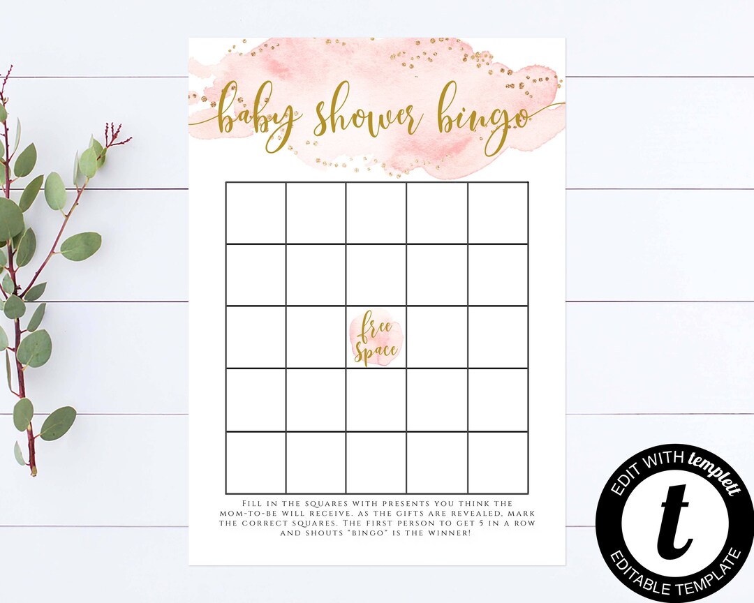 Blush Pink Baby Shower Bingo Game Pink and Gold Bingo Game Baby Shower ...