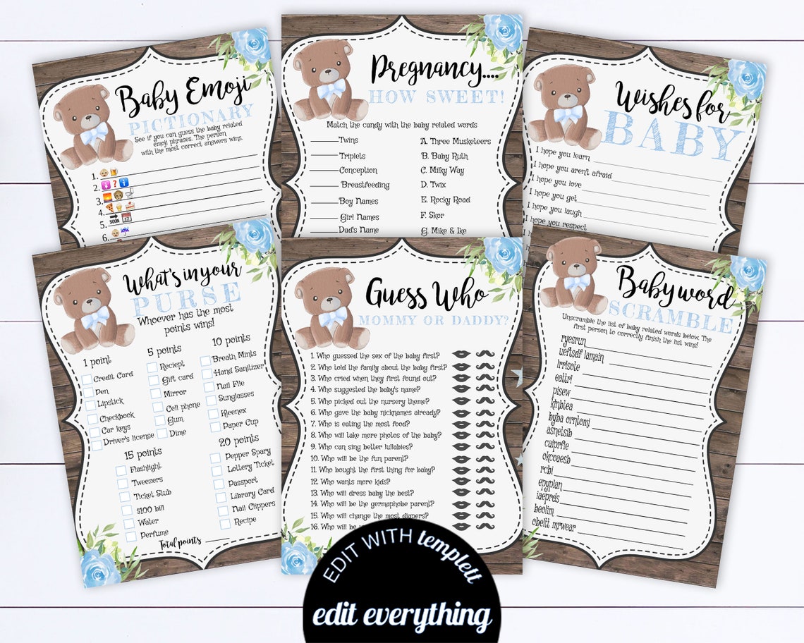 Bear Baby Shower Games Printable Baby Shower Games Package - Etsy