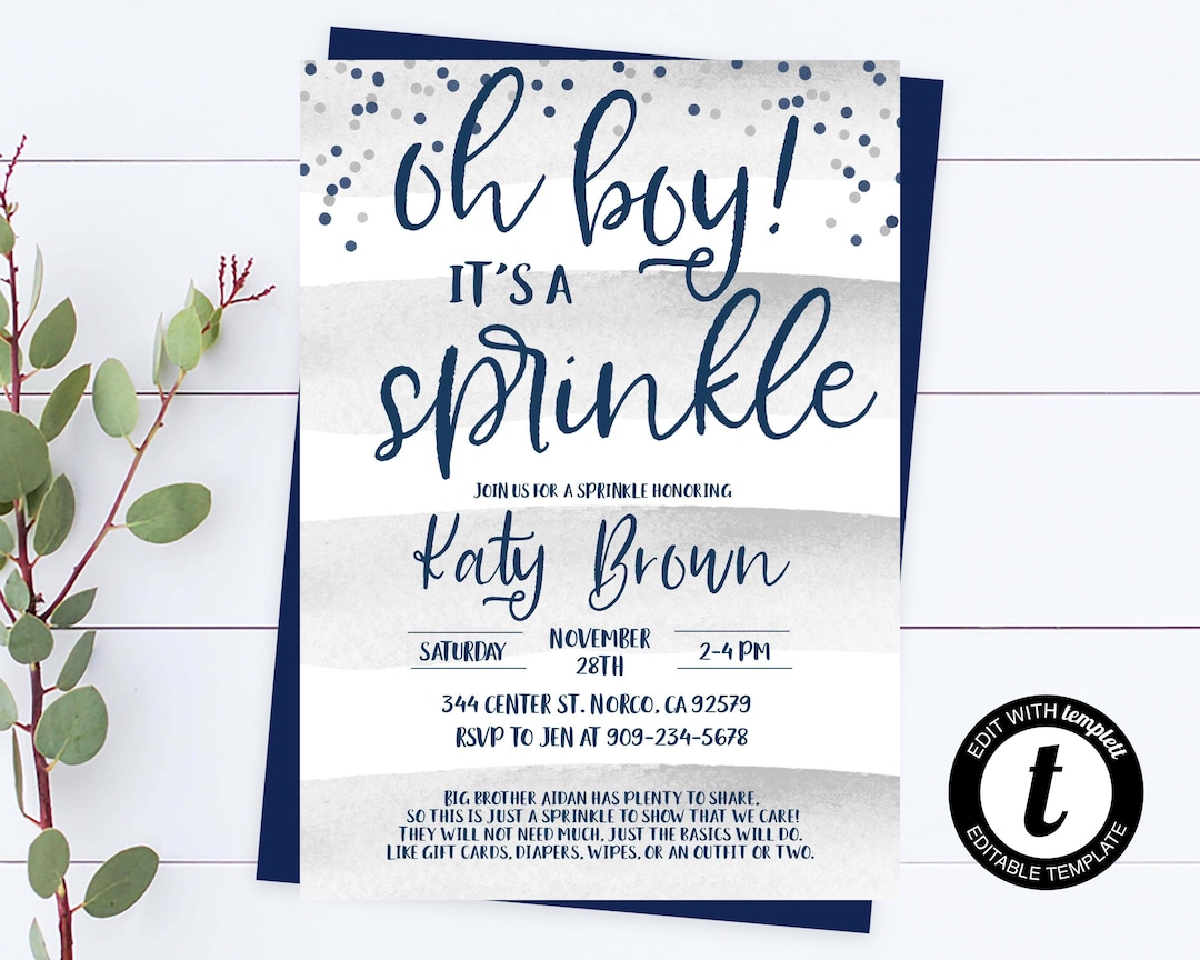 Oh Boy It's A Sprinkle Invite Blue Baby Sprinkle Invitation Boy ...