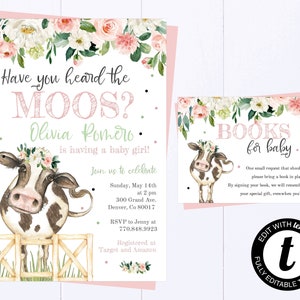 Pink Cow Baby Shower Invite Pink and Gray Baby Girl Shower Invitations ...