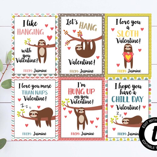 Valentine's Day Sloth Card INSTANT EDITABLE DOWNLOAD | Etsy