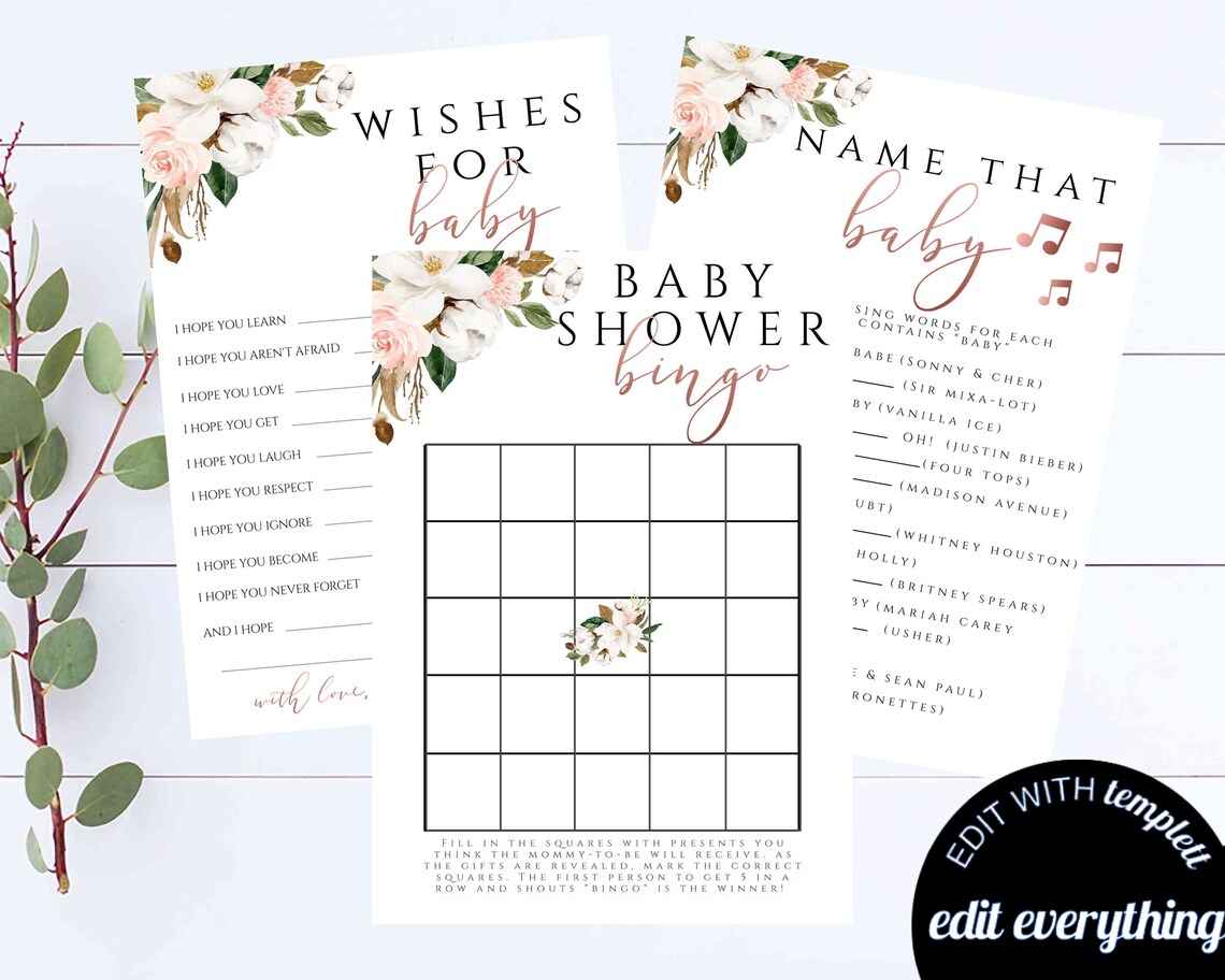 Rose Gold Baby Shower Games Floral Baby Shower Games Package - Etsy