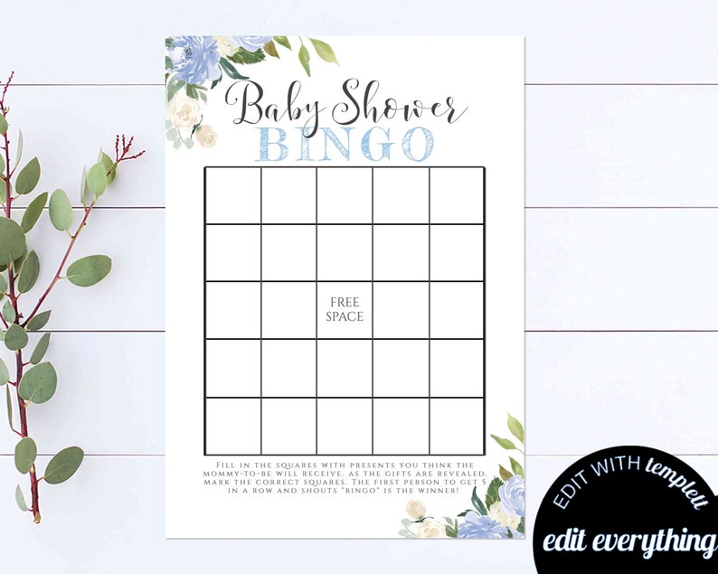 Blue Floral Baby Shower Bingo Game Baby Shower Bingo Activity - Etsy