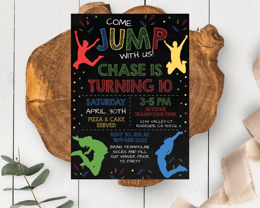 Jump Party Invitation Jump Birthday Partyinvitation Trampoline Party ...