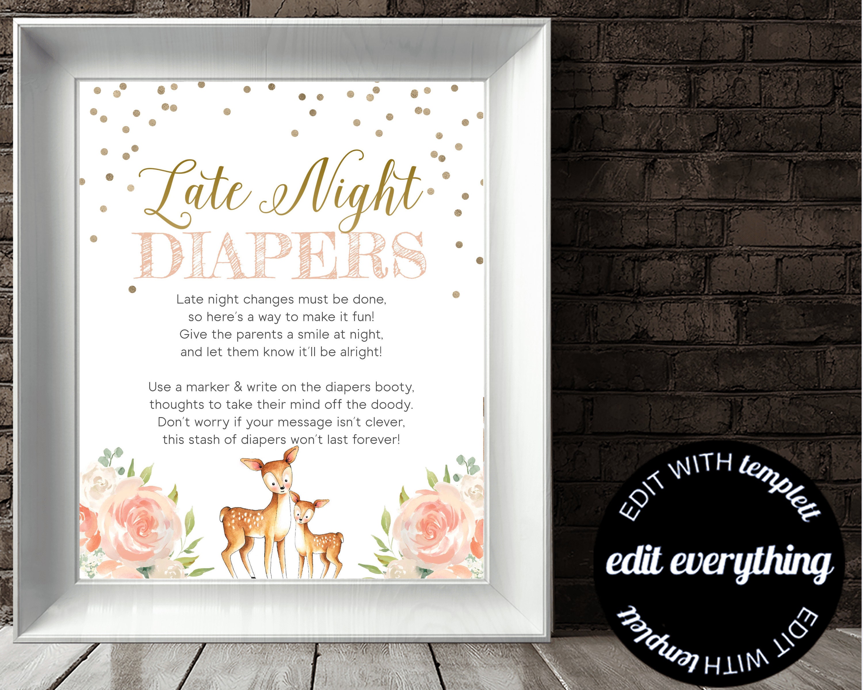 Deer Diaper Thoughts Sign Floral Late Night Diapers Sign Sign the ...