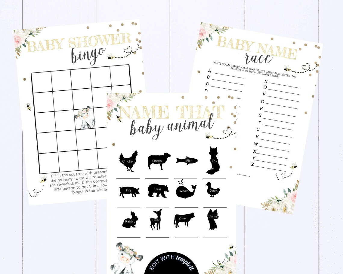 Cow Baby Shower Games Printable Floral Baby Shower Games | Etsy