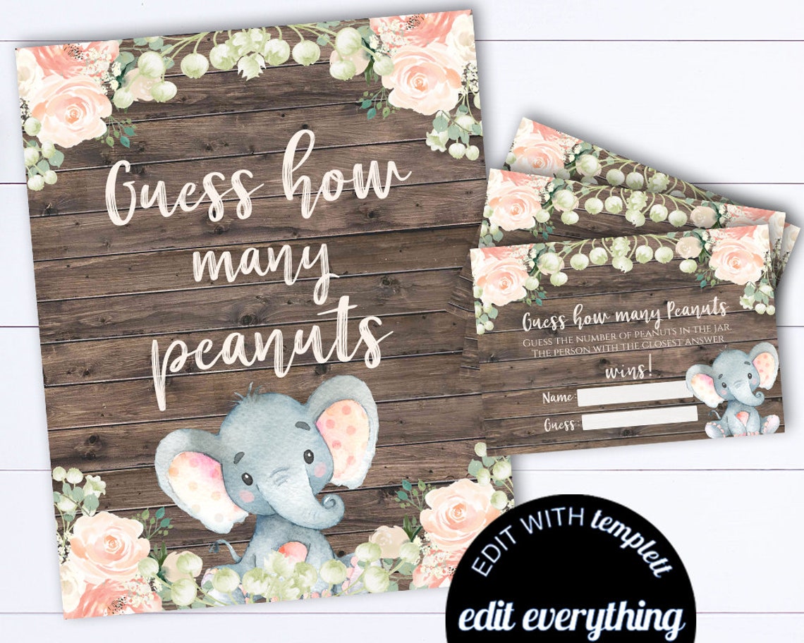 Elephant Peanut Guessing Game Guess How Many Baby Shower Games | Etsy